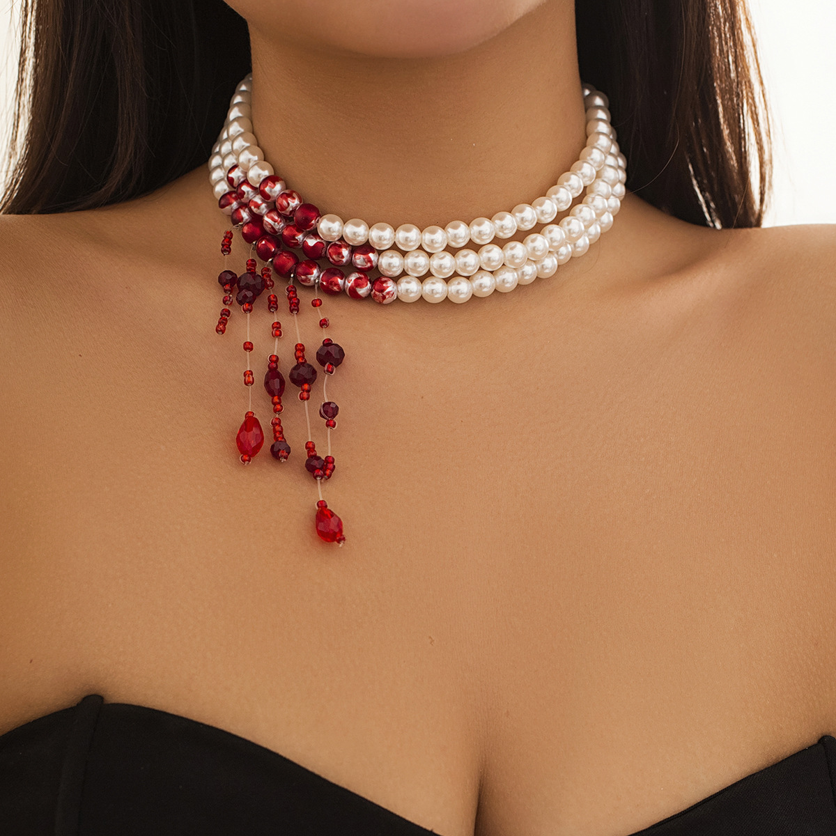 Ladies Gothic Blood Pearl Necklace, Adjustable Dripping Blood Collar ...