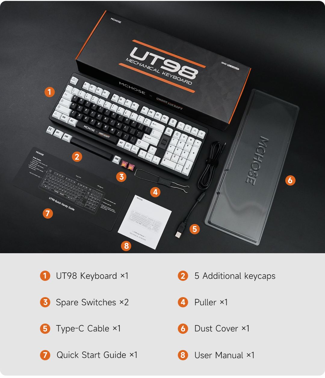 MCHOSE x Unbox Therapy UT98 Mechanical Keyboard Tri-Mode RGB 98% Layout ...