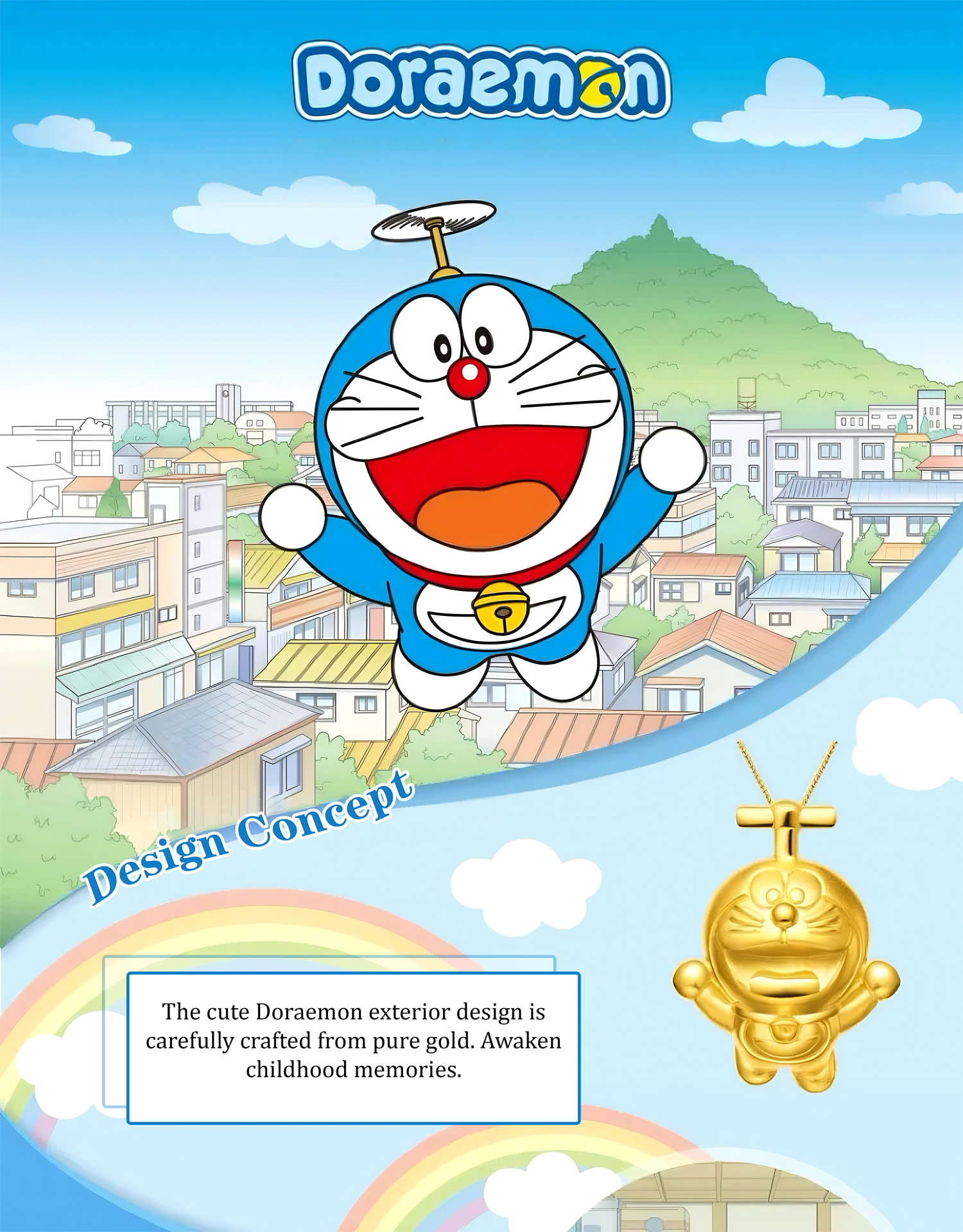 【HETIN】999 Pure Gold Doraemon Charm Pendant Cartoon Solid Gold Necklace ...