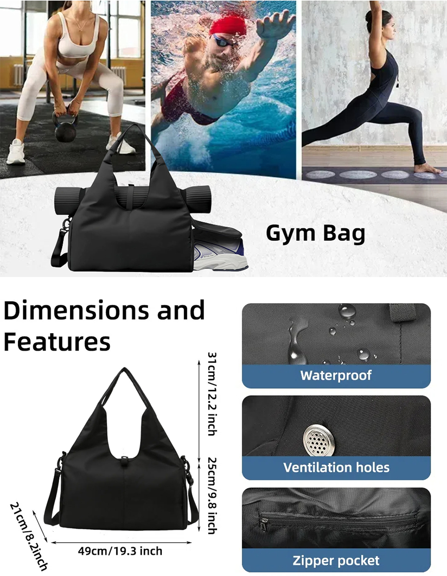 Yoga Gym Bag Large Space Women's Gym Shoulder Beg With Wet-Dry Pockets ...