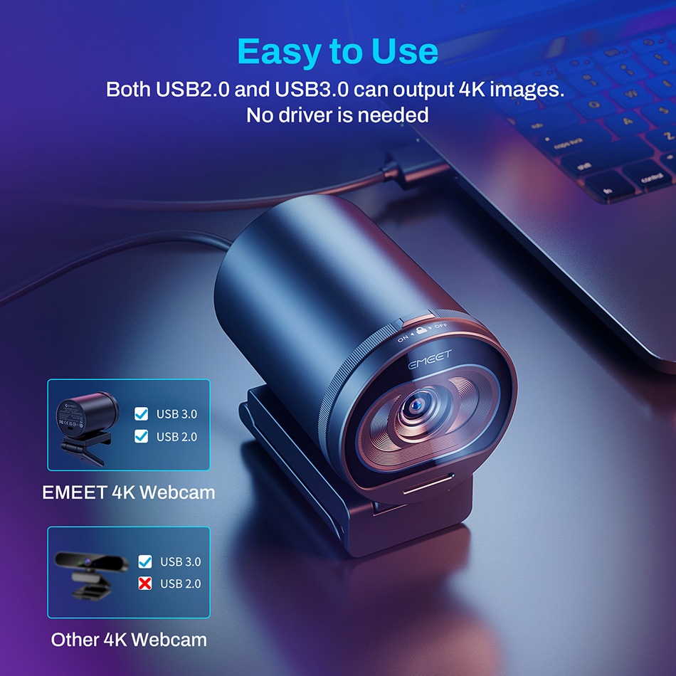 EMEET S600 Webcam 4K Ultra HD Sensor Web Camera Auto Focus Light ...