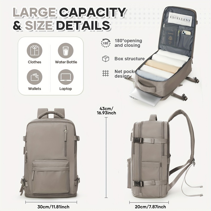 Flight Approved Travel Backpack Waterproof Laptop Bag Multi Pocket Gym ...