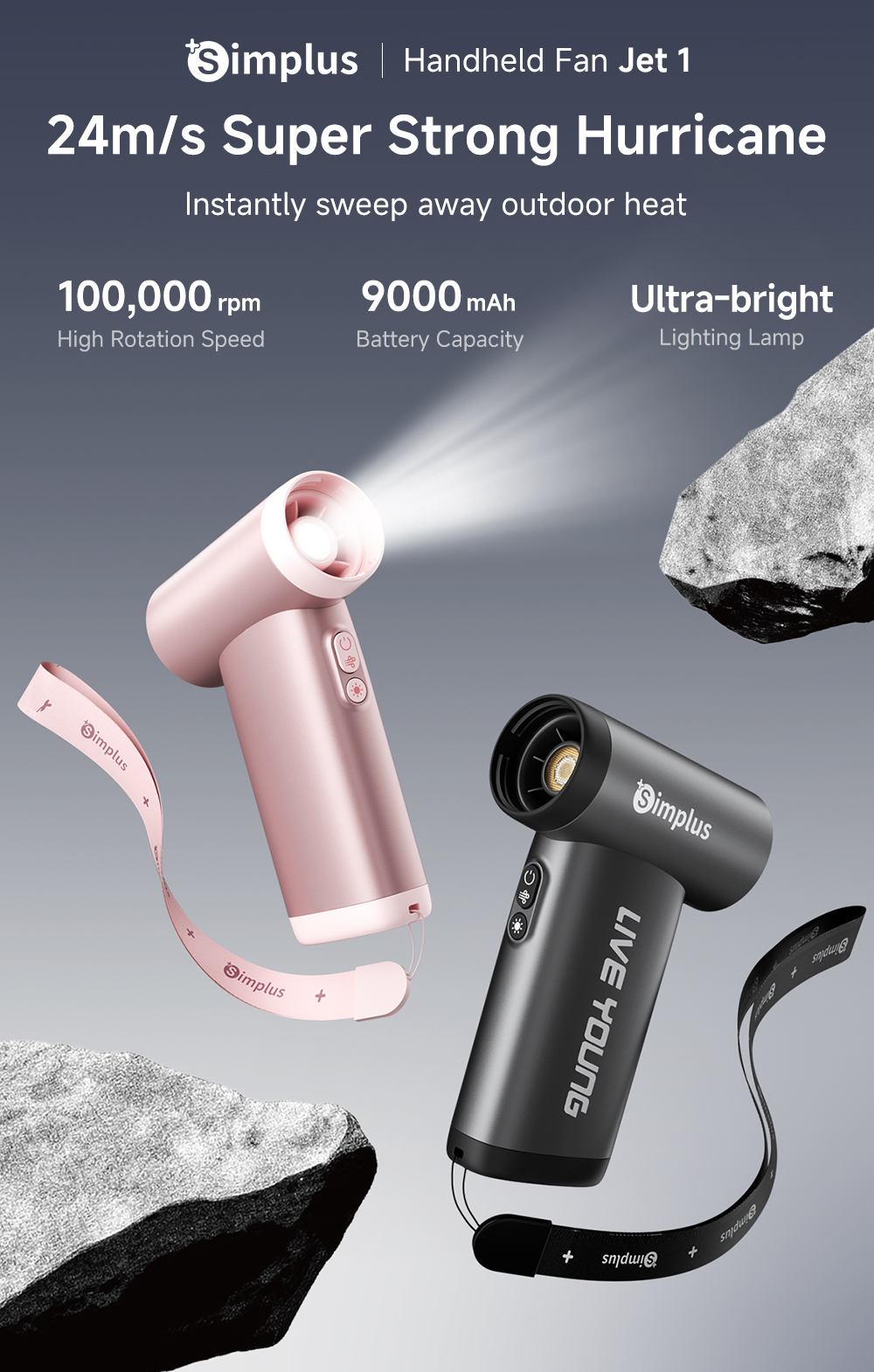 Simplus Handheld Fan | Jet1 Ultra-high Wind Speed Lighting Lamp DFSH020 ...