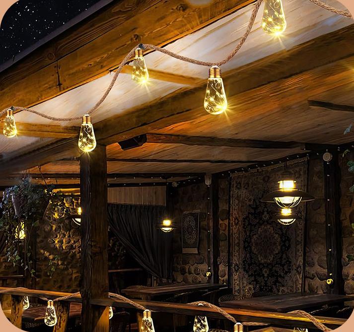Solar Hemp Rope Ball Bulb String Lights led Retro Lights Outdoor ...