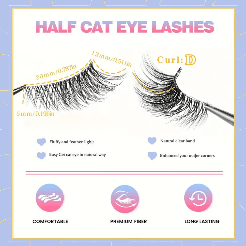 Natural Look Half Lashes 16MM Wispy False Eyelashes Thin Lash Band ...