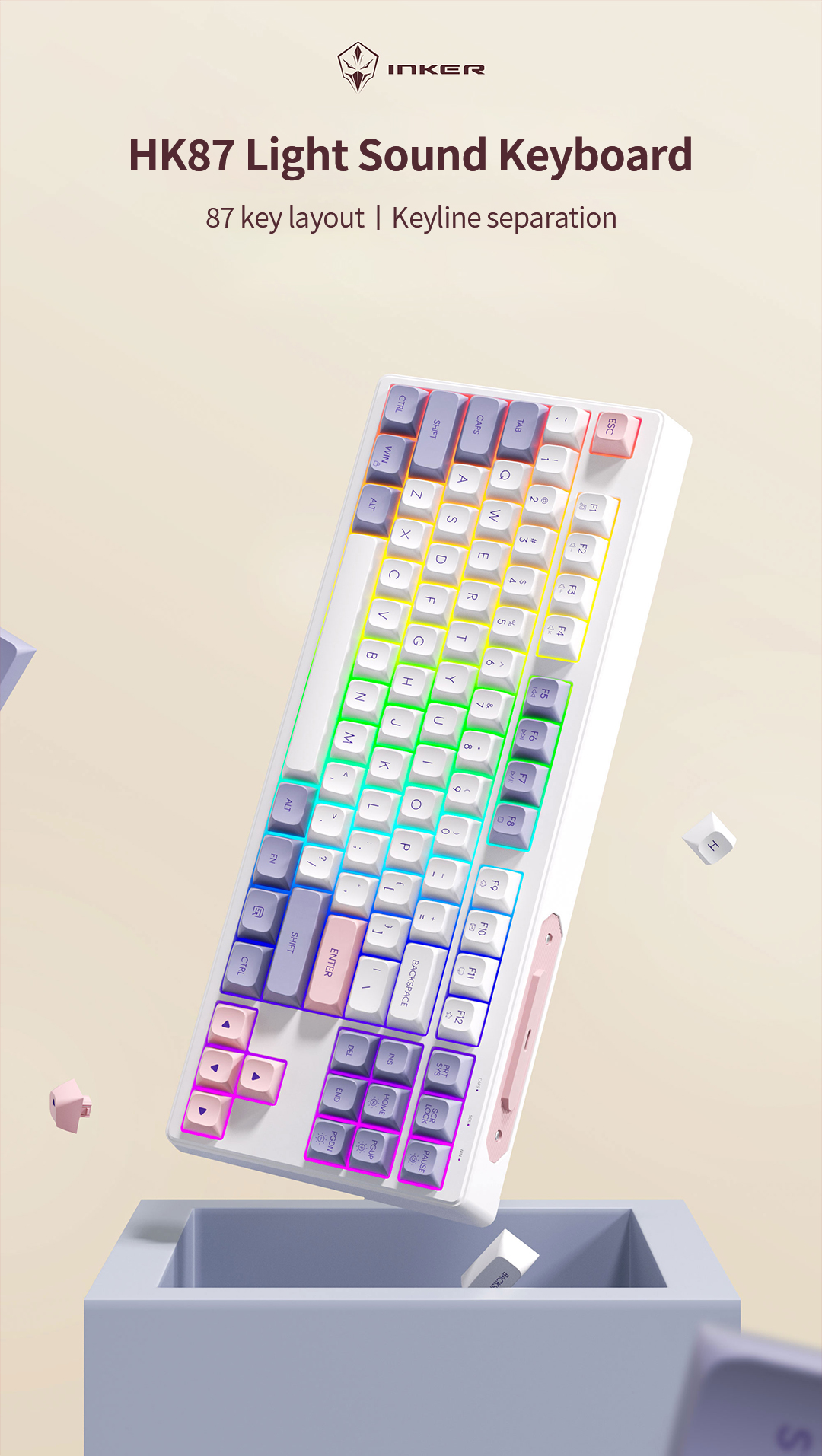 INKER HK87 Wired Keyboard With RGB Lighting 87 Keys Layout Multimedia ...