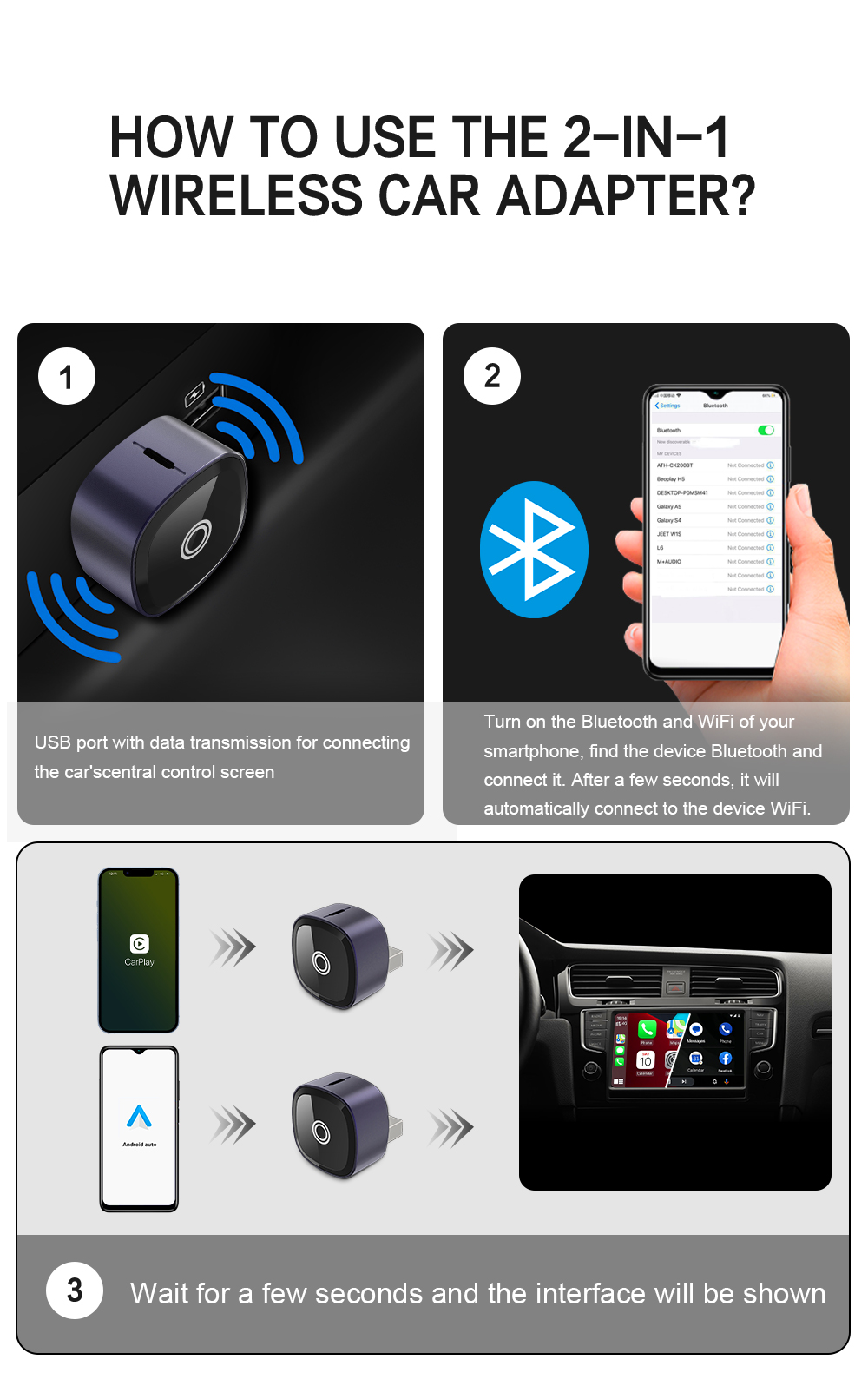 Mini Carplay wireless adapter Android AutoThe 2025 new 5G WIF1 2-in-1 ...