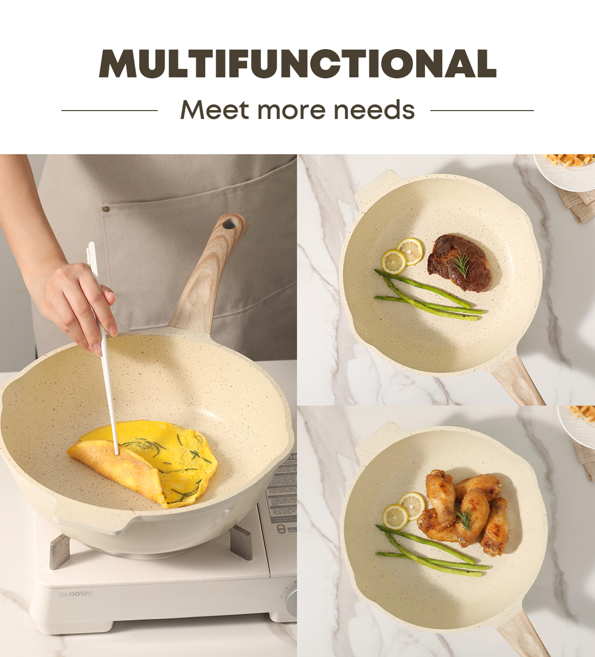 Ecowin Non Stick Pan Wok Medical Stone Fry Pan PFOA & PTFE Free ...