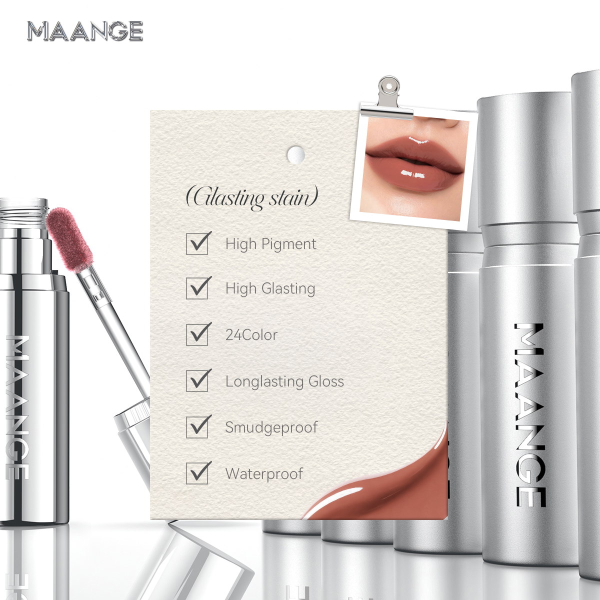 MAANGE Satin Glow Lip Tint Transfer-Proof 24 Shades,16H & Hydrating L02 ...