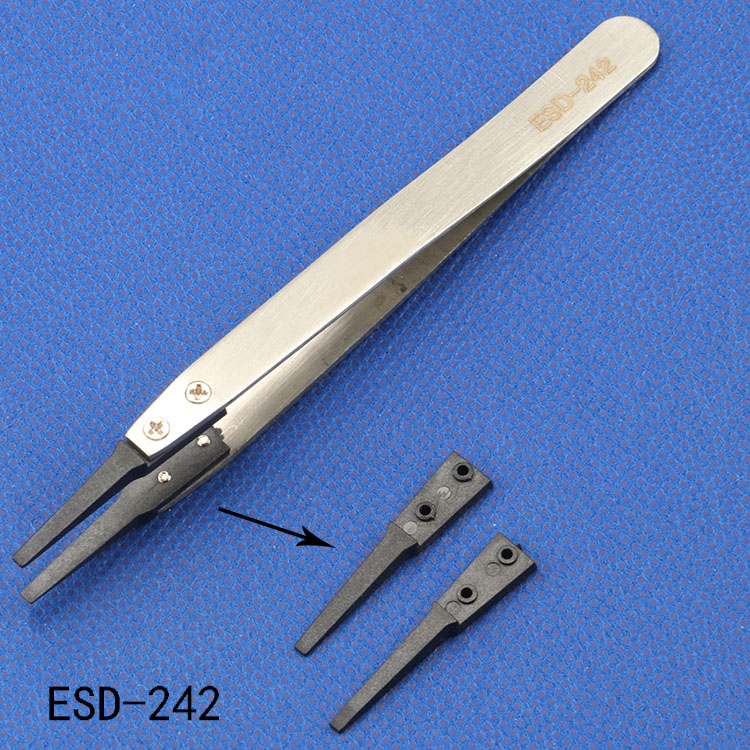 ESD-259 Tweezers Anti-Static Interchangeable Head Straight Elbow ...