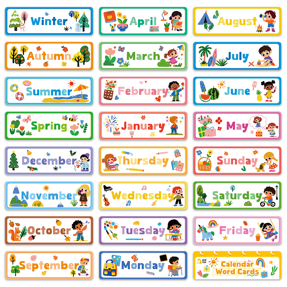 BEAR TALE 24Pcs Calendar Word Cards Kids Educational Learning Flash ...
