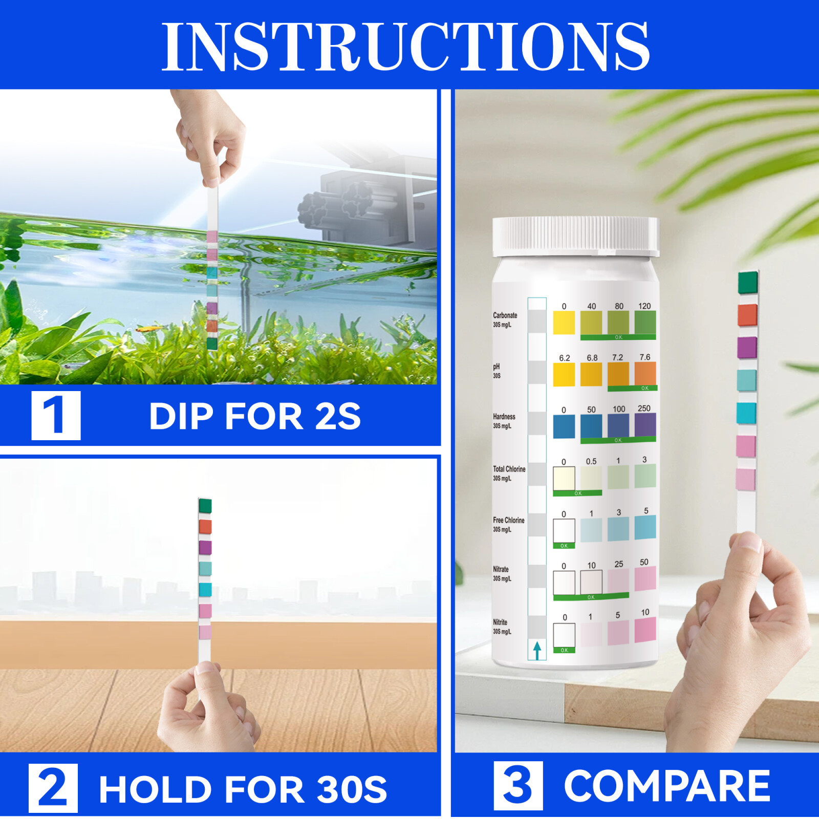 100pcs 7 in 1 Aquarium Tropical Fish test Strips for Freshwater Fish ...