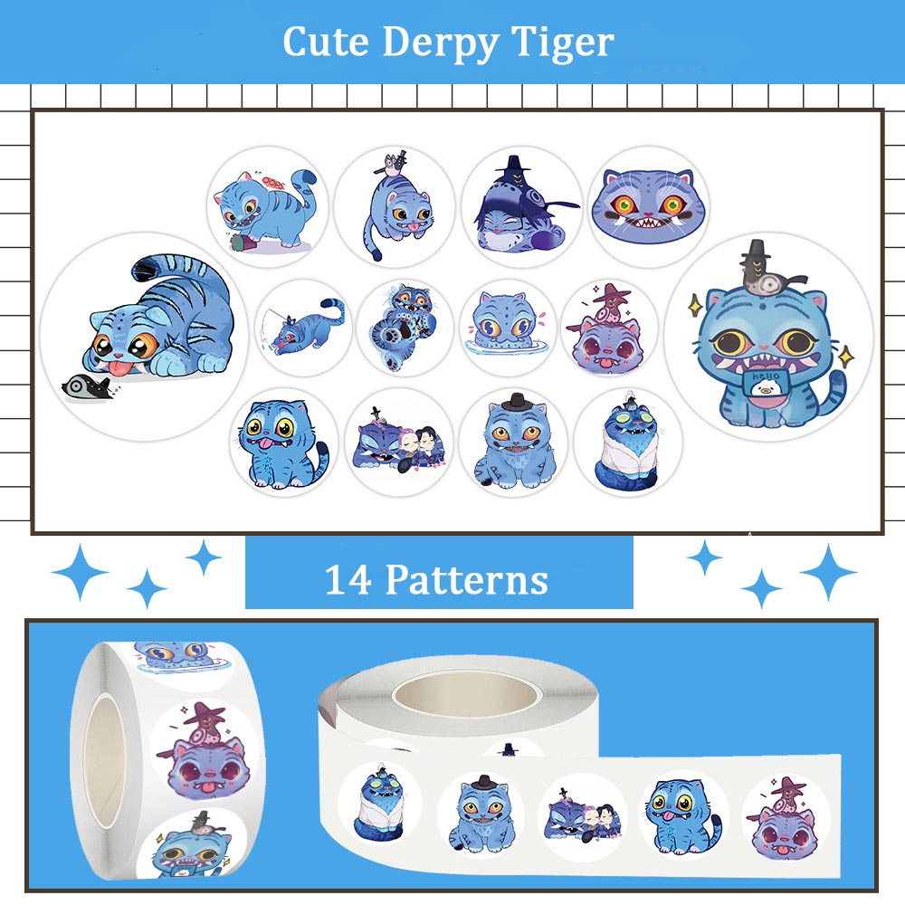 500pcs/Roll Cute Derpy Tiger KPop Demon Hunters Stickers For Kids ...