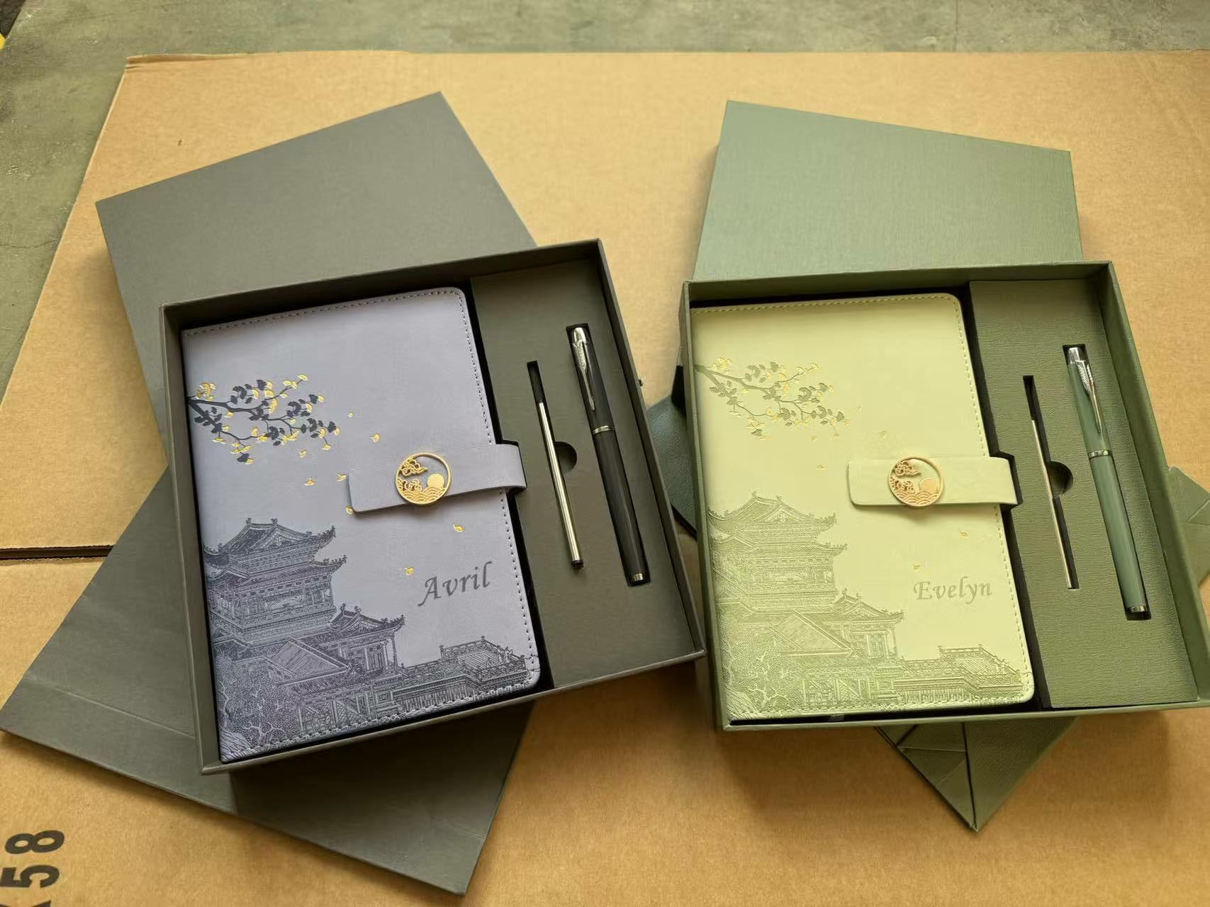 (Can Engrave Logo) A5 thick leather student notebook, buckle office ...