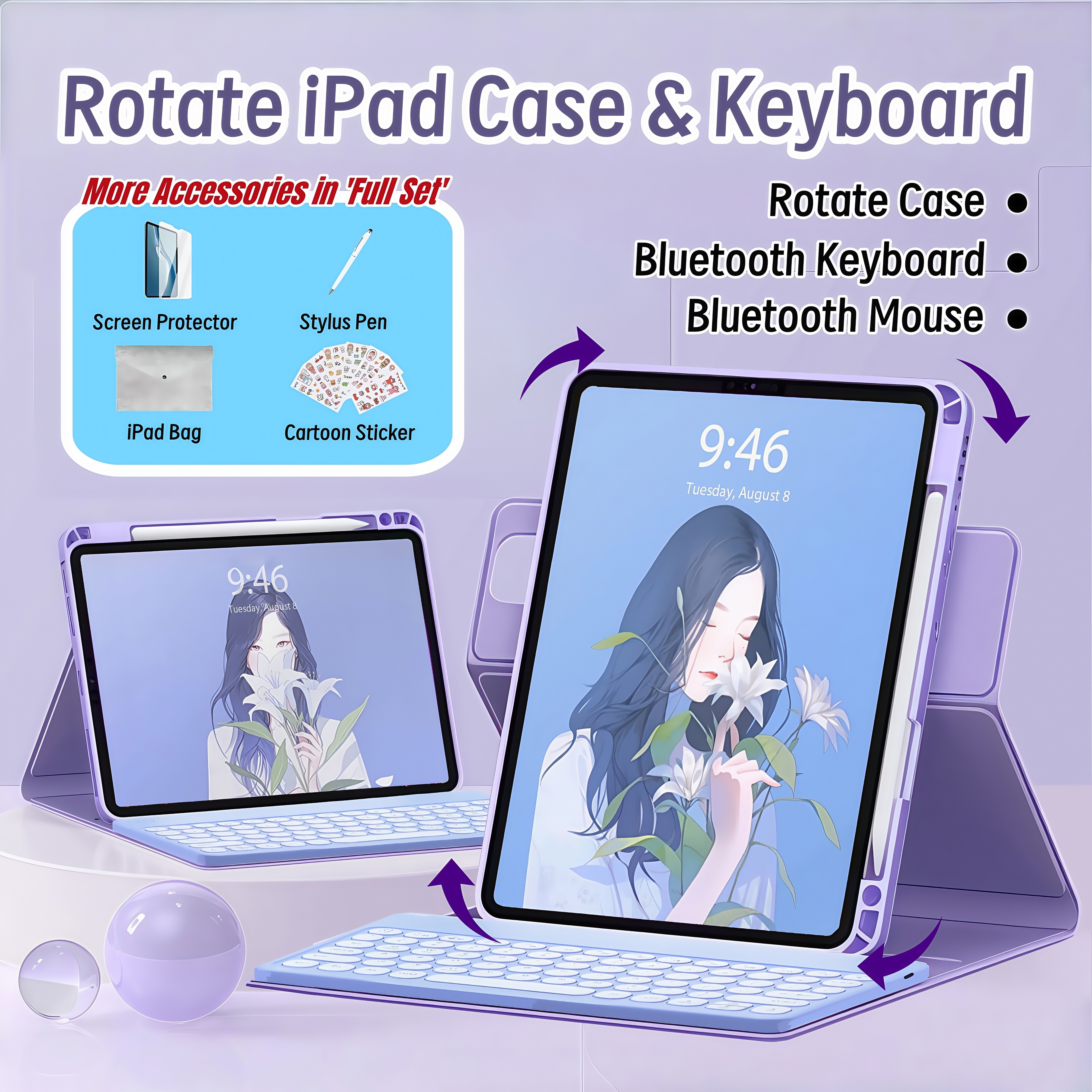 NIXXOS For iPad Rotate Keyboard Case Retro Key Caps 720° Rotation ...