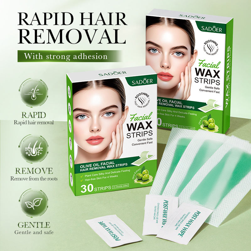 [30pcs/box] SADOER Olive Oil Facial Hair Removal Wax Strips Gentle Care ...