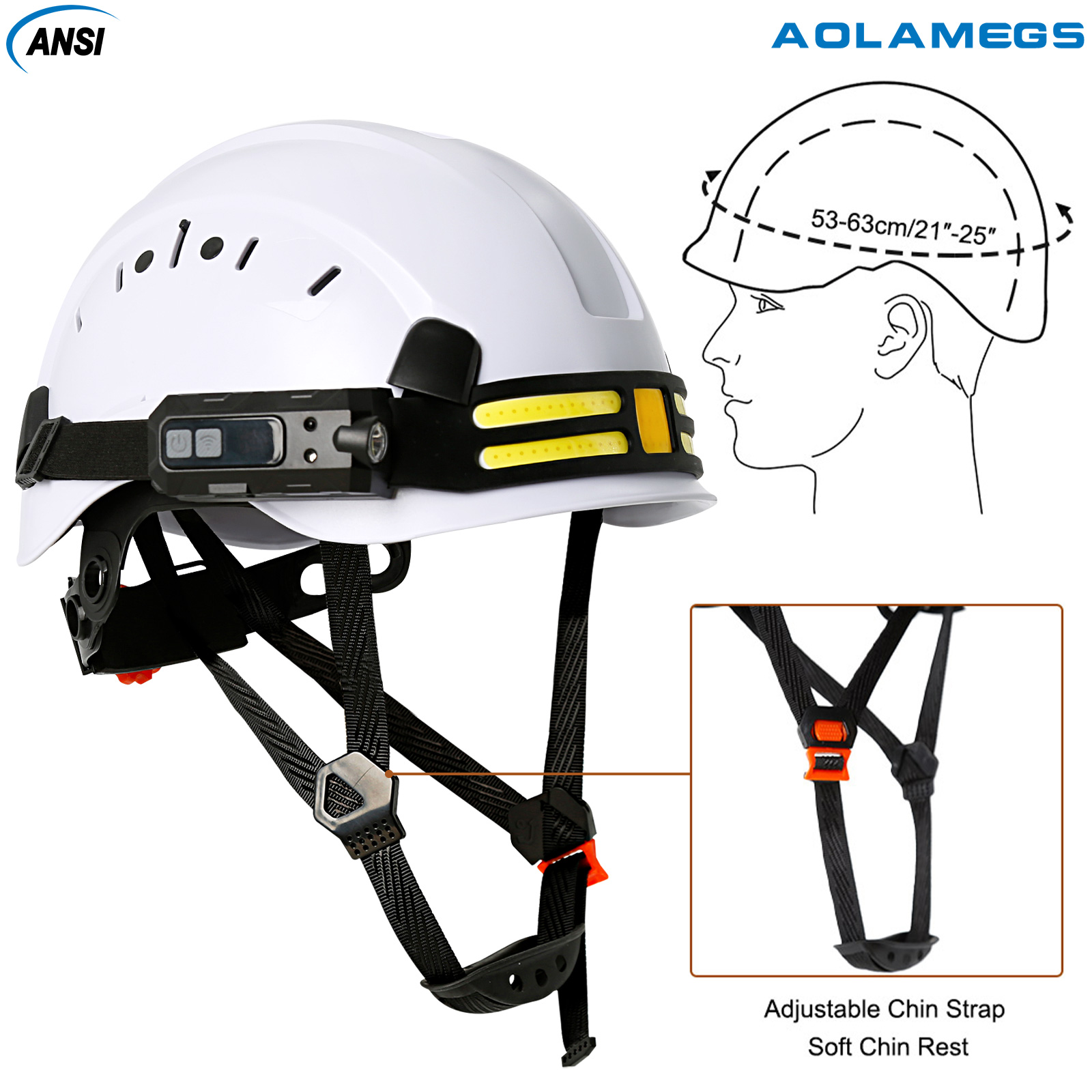 AOLAMEGS ABS Safety Helmet with Induction Headlight Construction patch ...