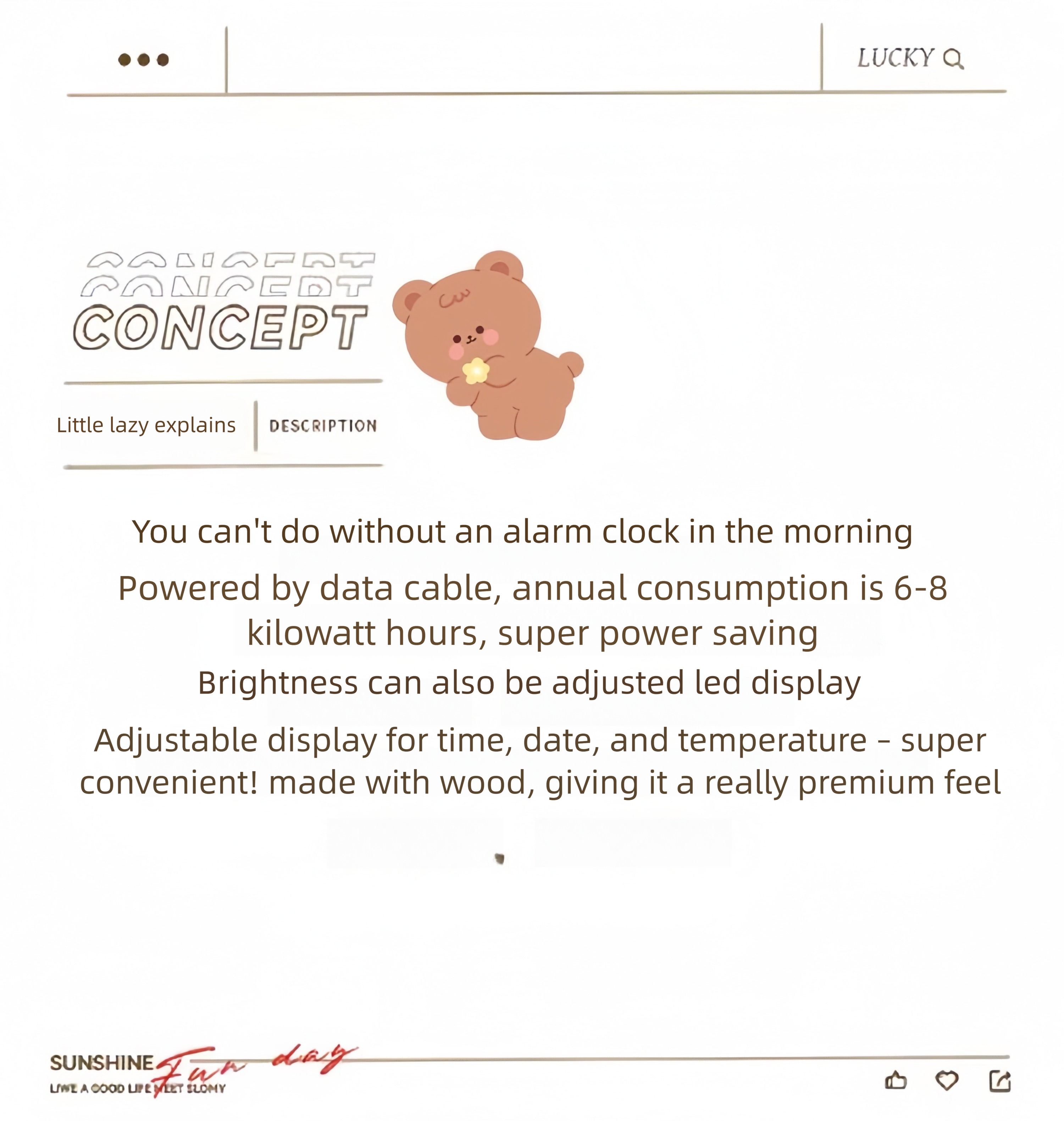 Wooden Digital Alarm Clock - Rechargeable, Silent, with Night Light ...