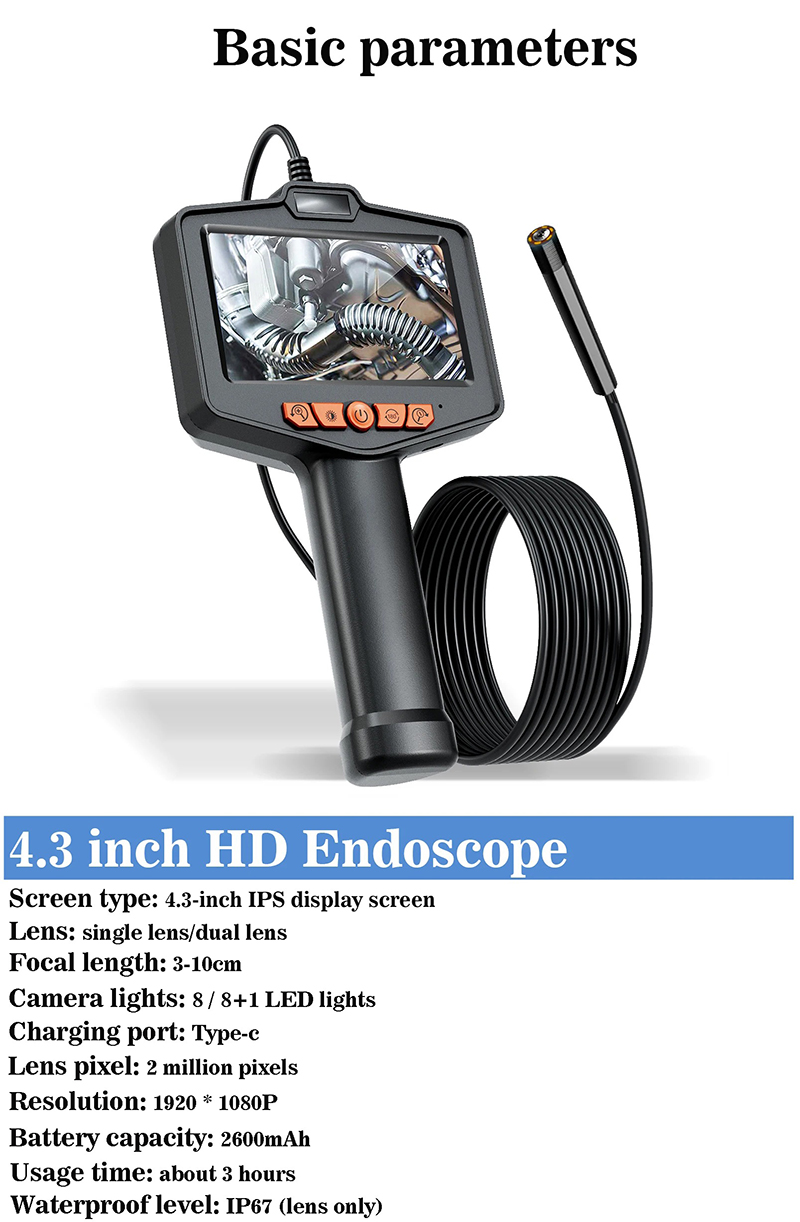 Industrial Endoscope HD Camera 4.3 Screen 200W Single Lens With LED ...