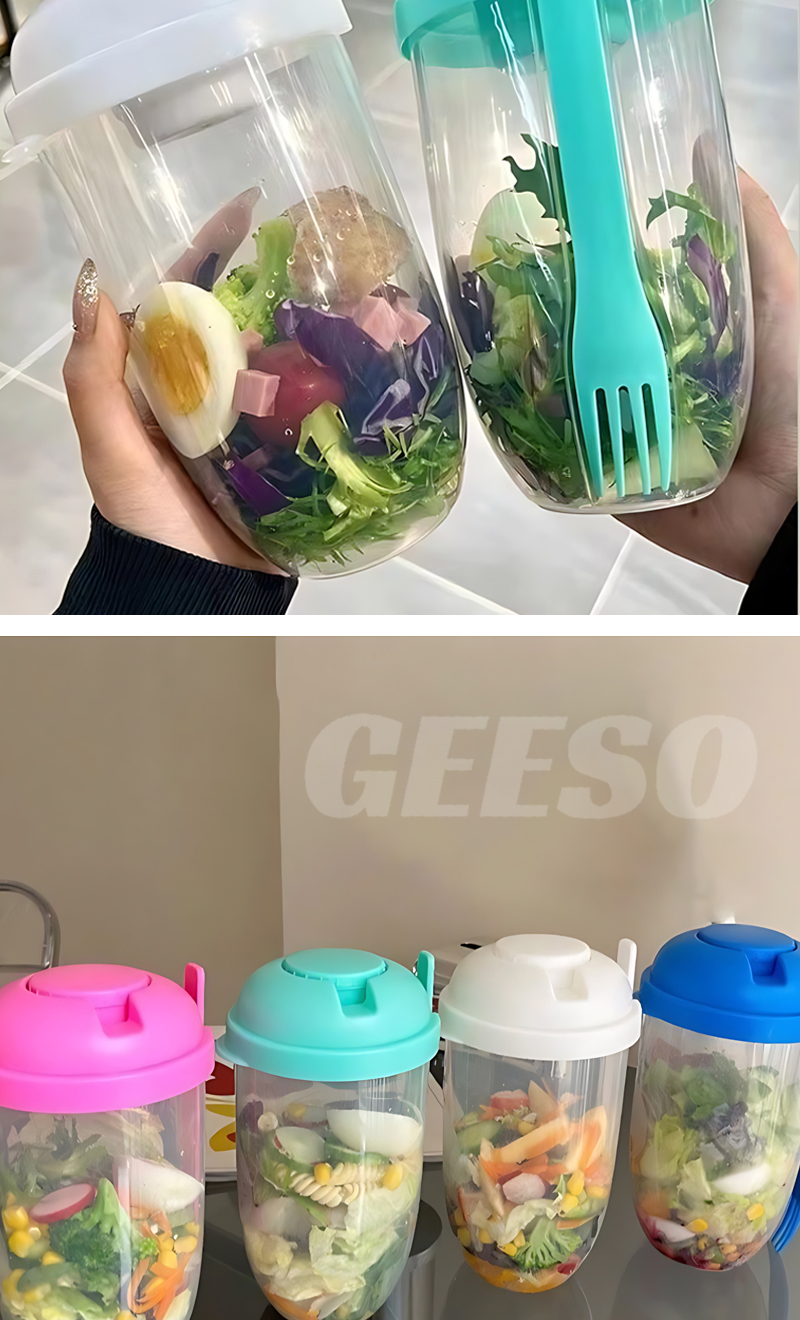 GEESO 1000ML 3in1 Portable Salad Cup with Fork Sauce Container ...
