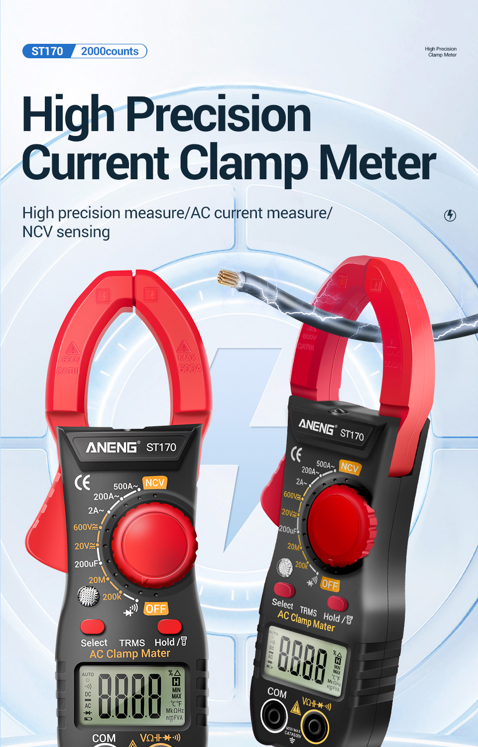 ANENG ST170 Digital Clamp Meter Multimeter for AC/DC Voltage, HZ, NCV ...