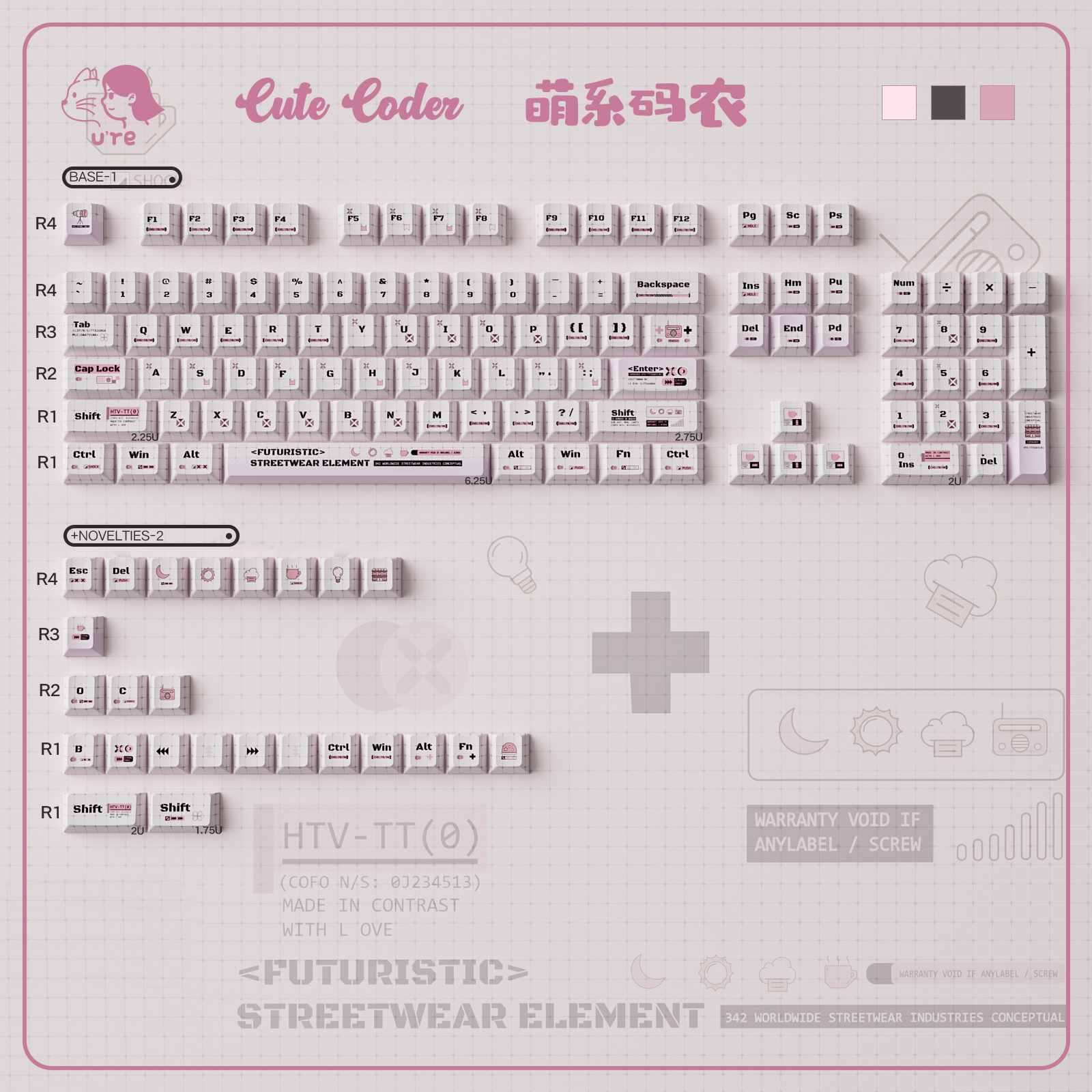 URE Cute futuristic Keycaps PBT Cherry Profile Bold text Keycap set for ...