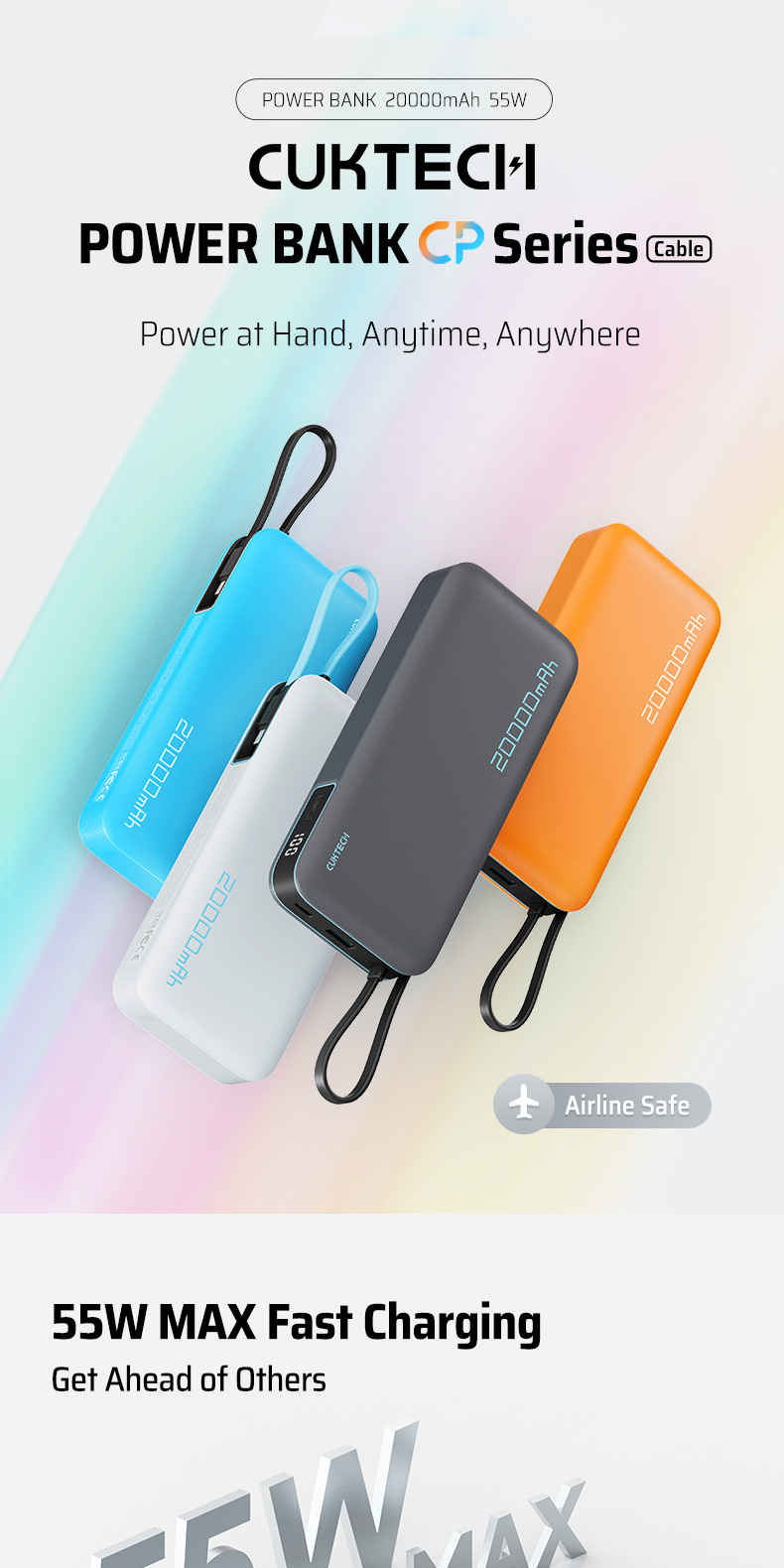 【3C Certification】CUKTECH CP Series 20000mAh 55W Fast Charging Built in ...