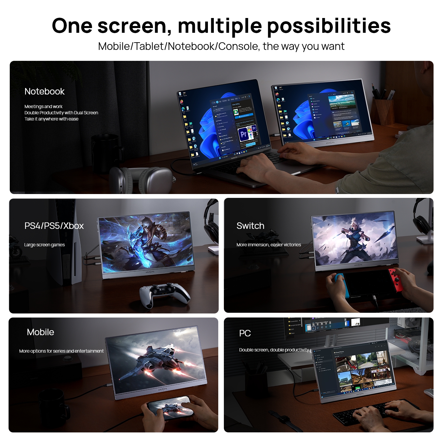 ARZOPA 16.1'' 180Hz Portable Monitor-Z3FC Gray, 107% sRGB 2.5K ...