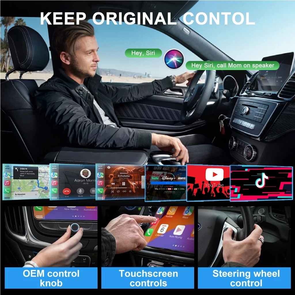 Wireless Android Auto/Carplay video in-car smart box, wired to wireless ...