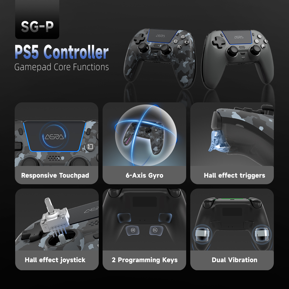 ASRVA SG-P PS5 Wireless Game Controller | Hall Sensing Joystick ...