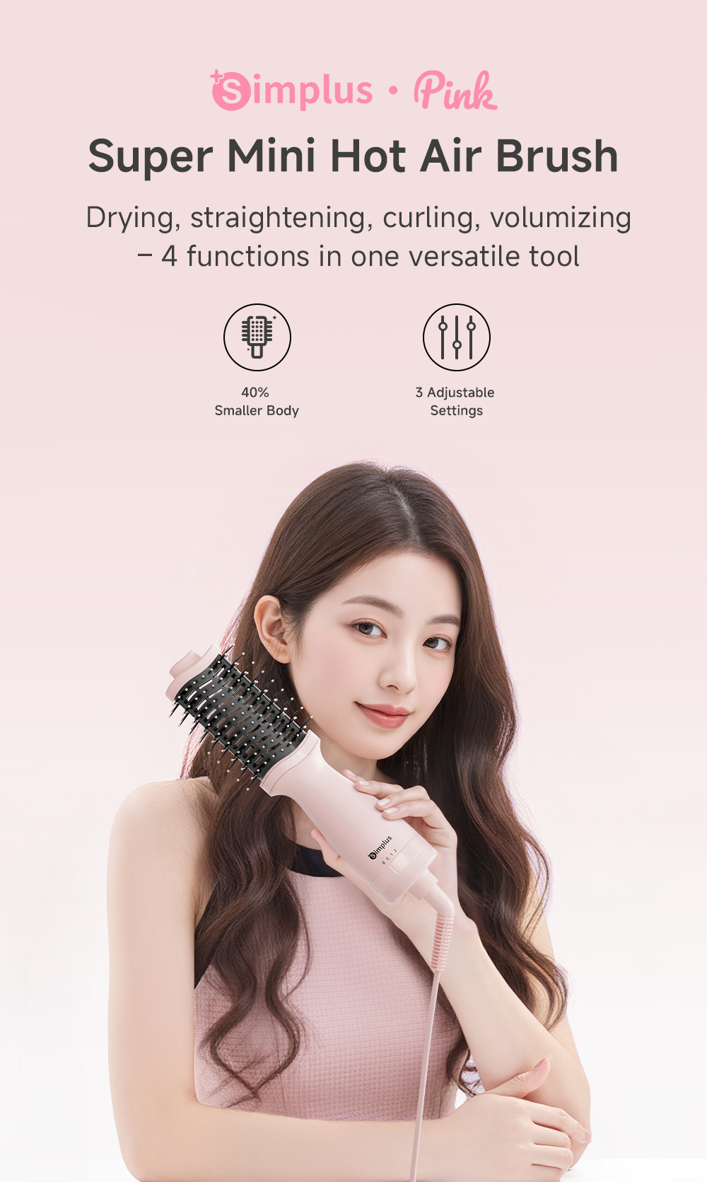 Simplus 4-in-1 Hot Air Brush | Super Mini and Lightweight | 3-Level ...