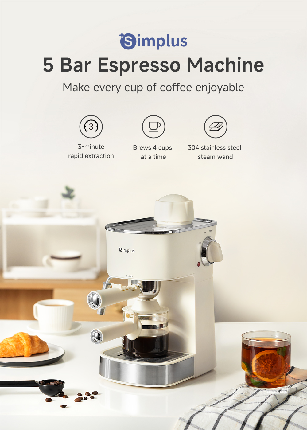 Simplus Coffee Machine | Compact Semi-Automatic Espresso Maker | 5Bar ...