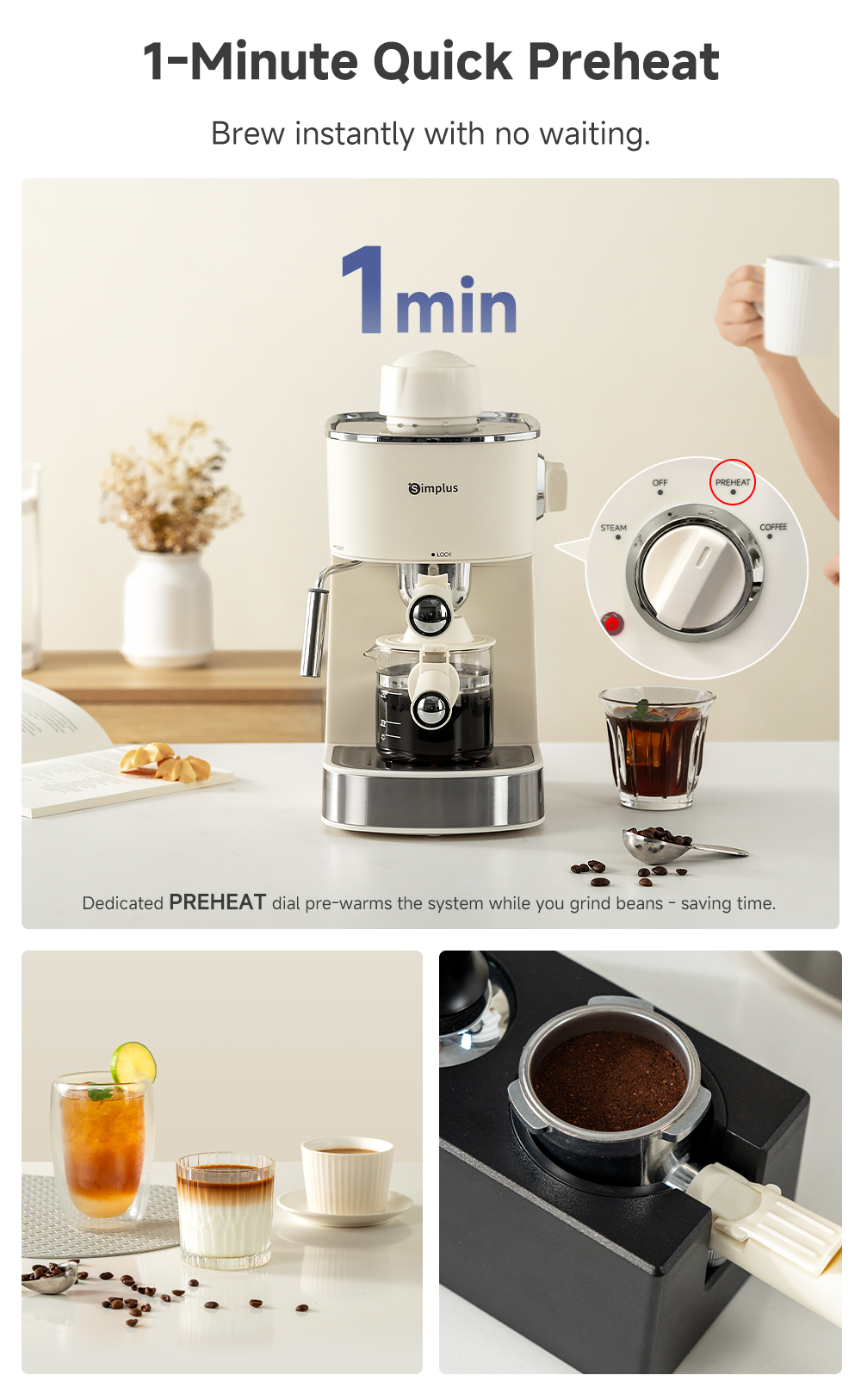 Simplus Coffee Machine | Compact Semi-Automatic Espresso Maker | 5Bar ...