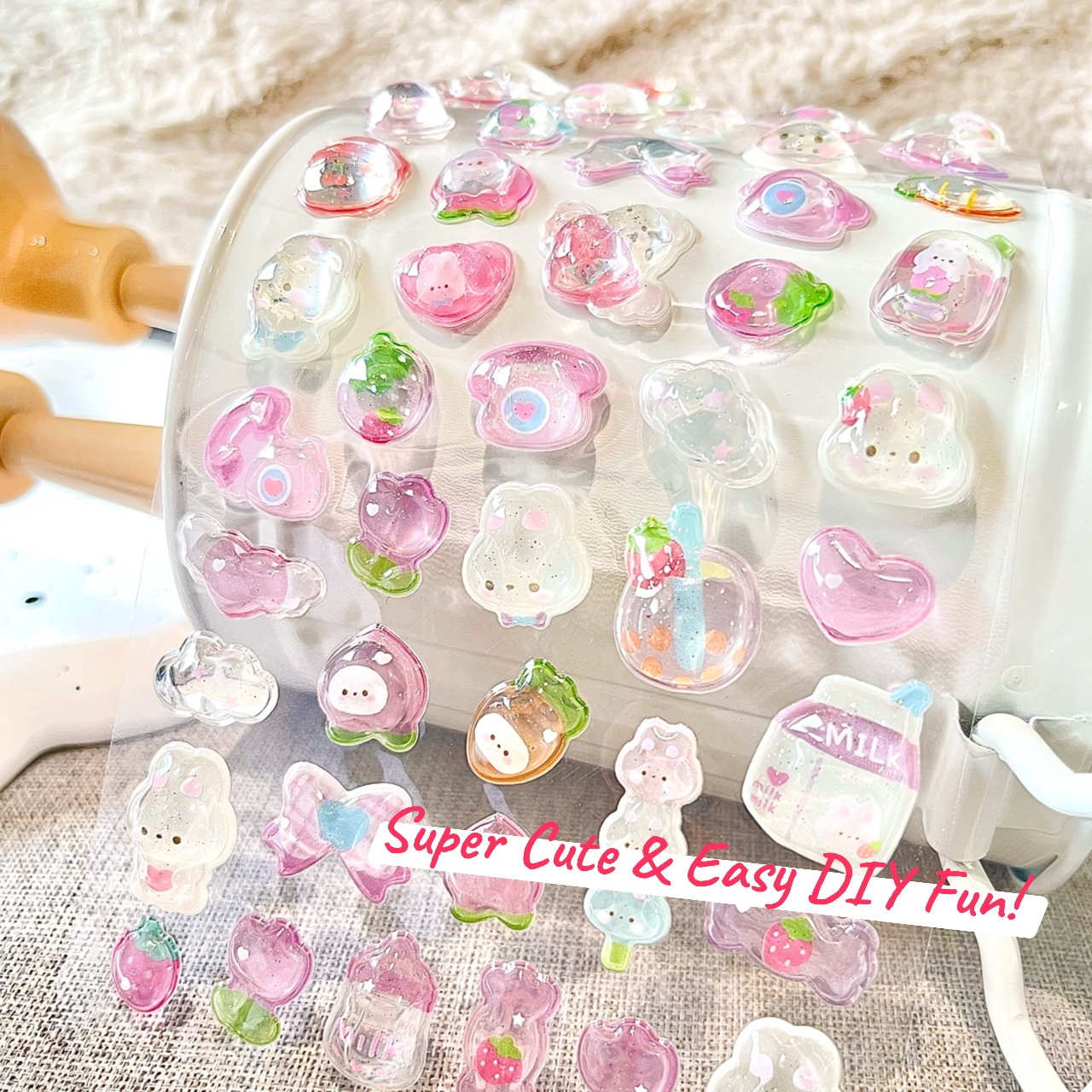 3D Luminous Crystal Stickers Kawaii Embossed Solid Stickers DIY ...