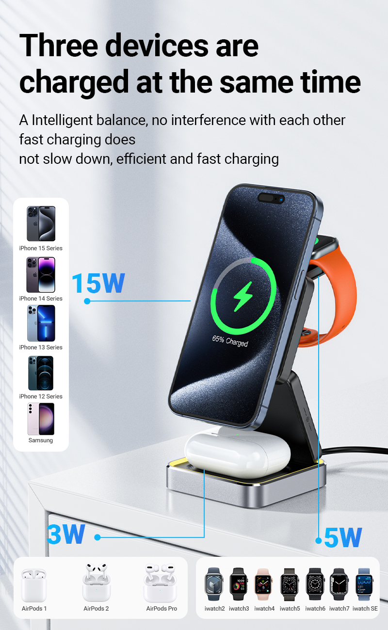 ACEFAST E20 desktop 3-in-1 Wireless Charging Holder for Phone 16 15 14 ...