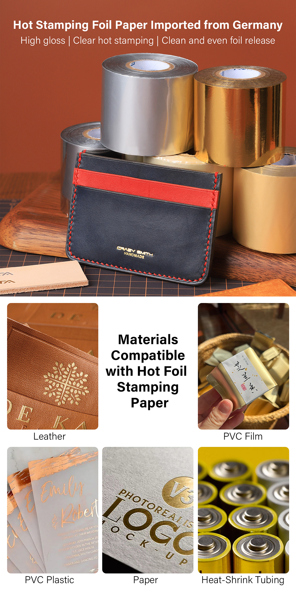 WUTA German Kurz Hot Stamping Paper for Leather Goods Hot Stamping ...