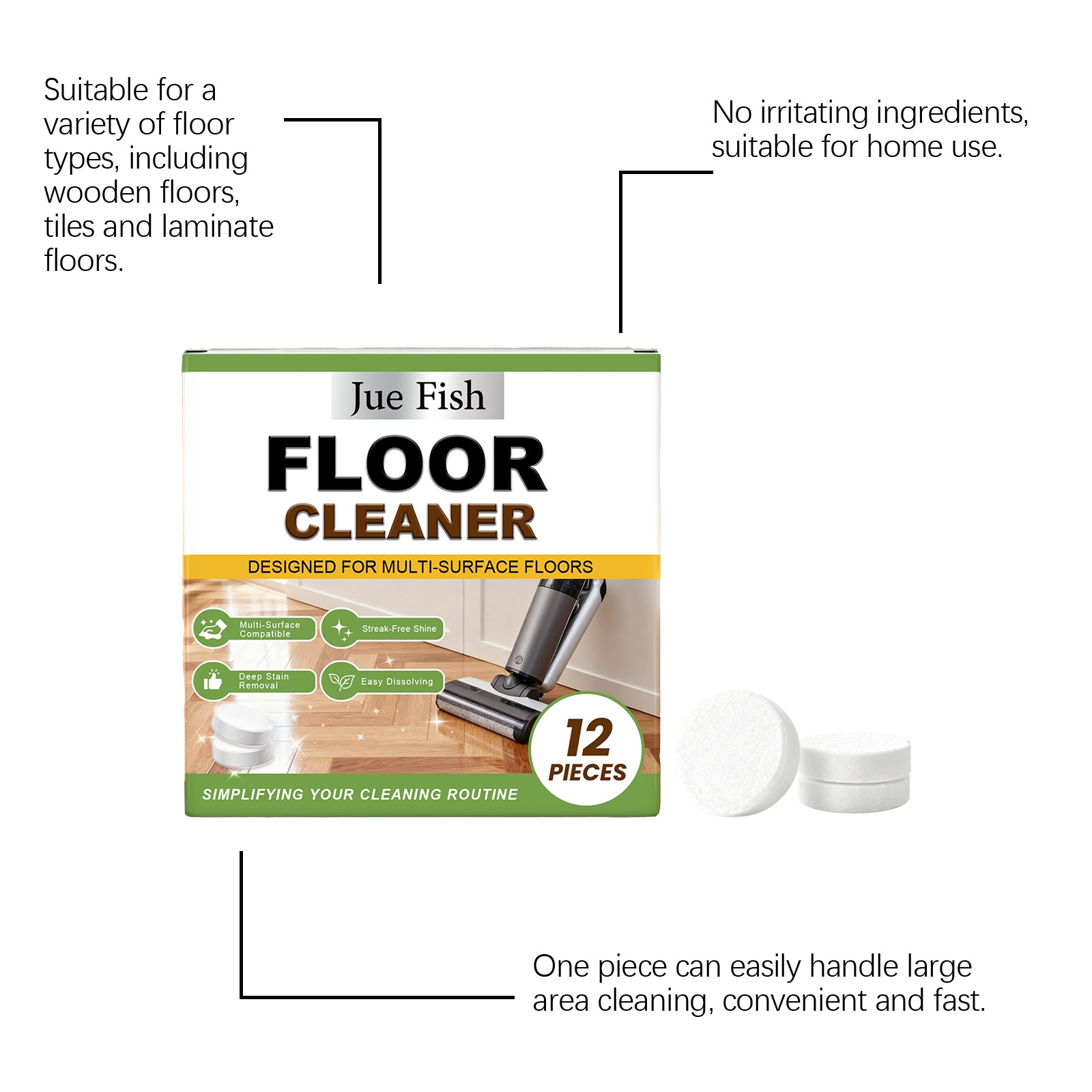 Jue Fish Floor Cleaning Tablets -Multi-Surface Floor Cleaning Solution ...