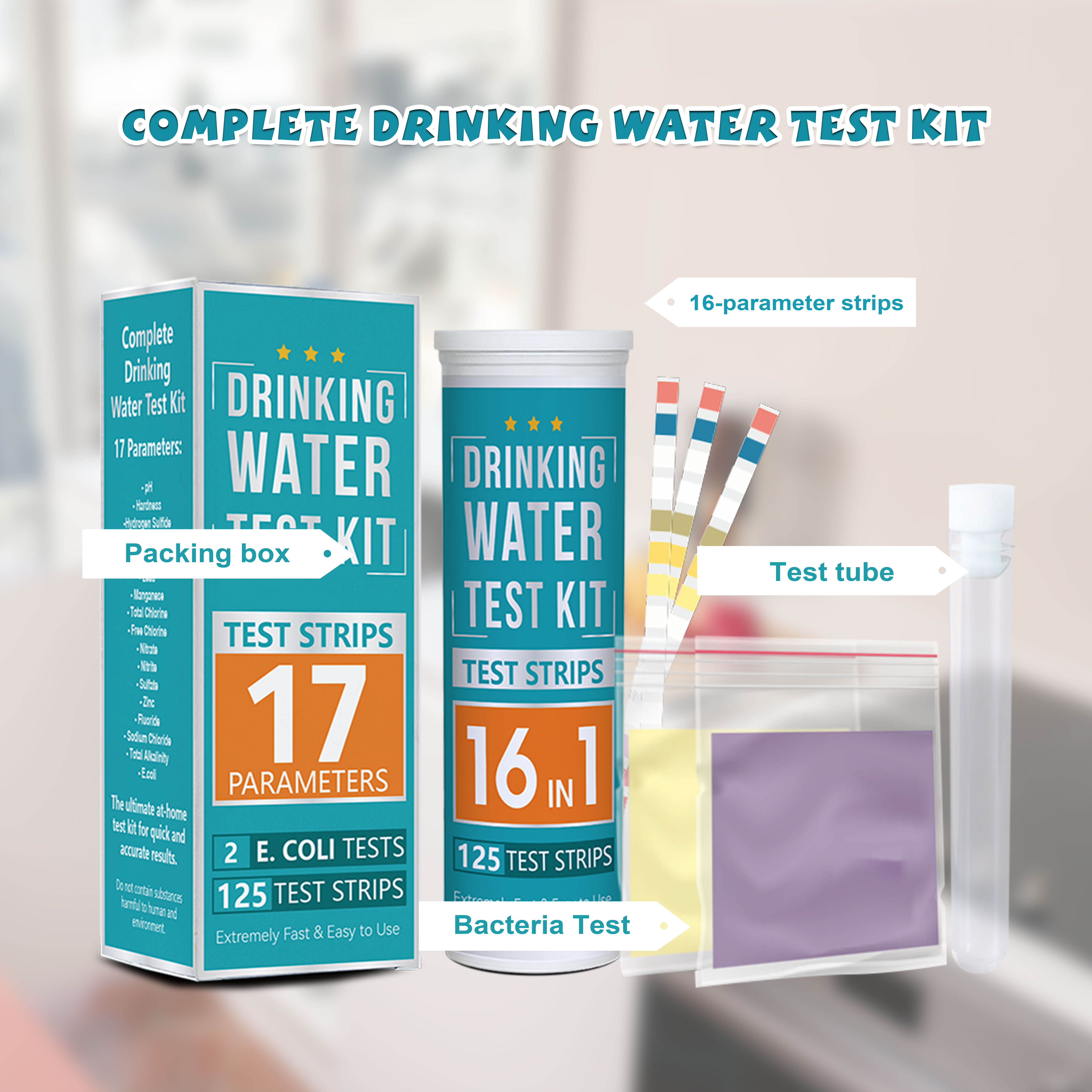 225pcs+2 Bacteria Pater Water Quality Test Strips pH, Iron, Mercury ...