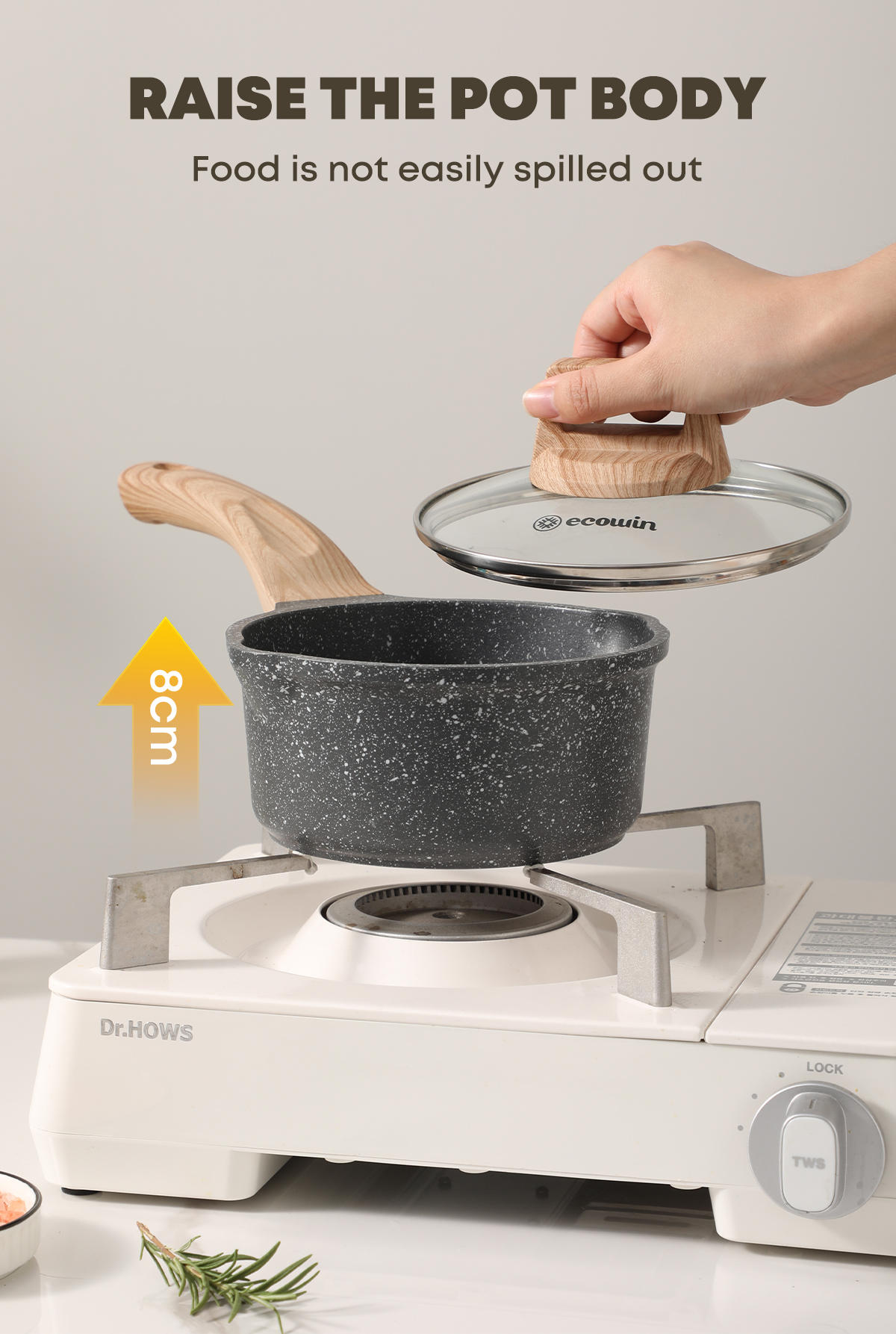 Ecowin Non Stick Saucepan with lid 16/18/20cm Induction Milk Pot Small ...