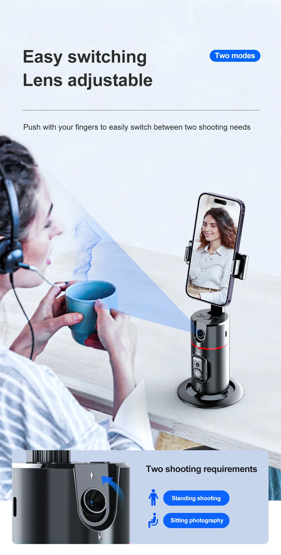 Auto Face Tracking Phone Holder, AI Face Tracking Tripod 360° Rotation ...