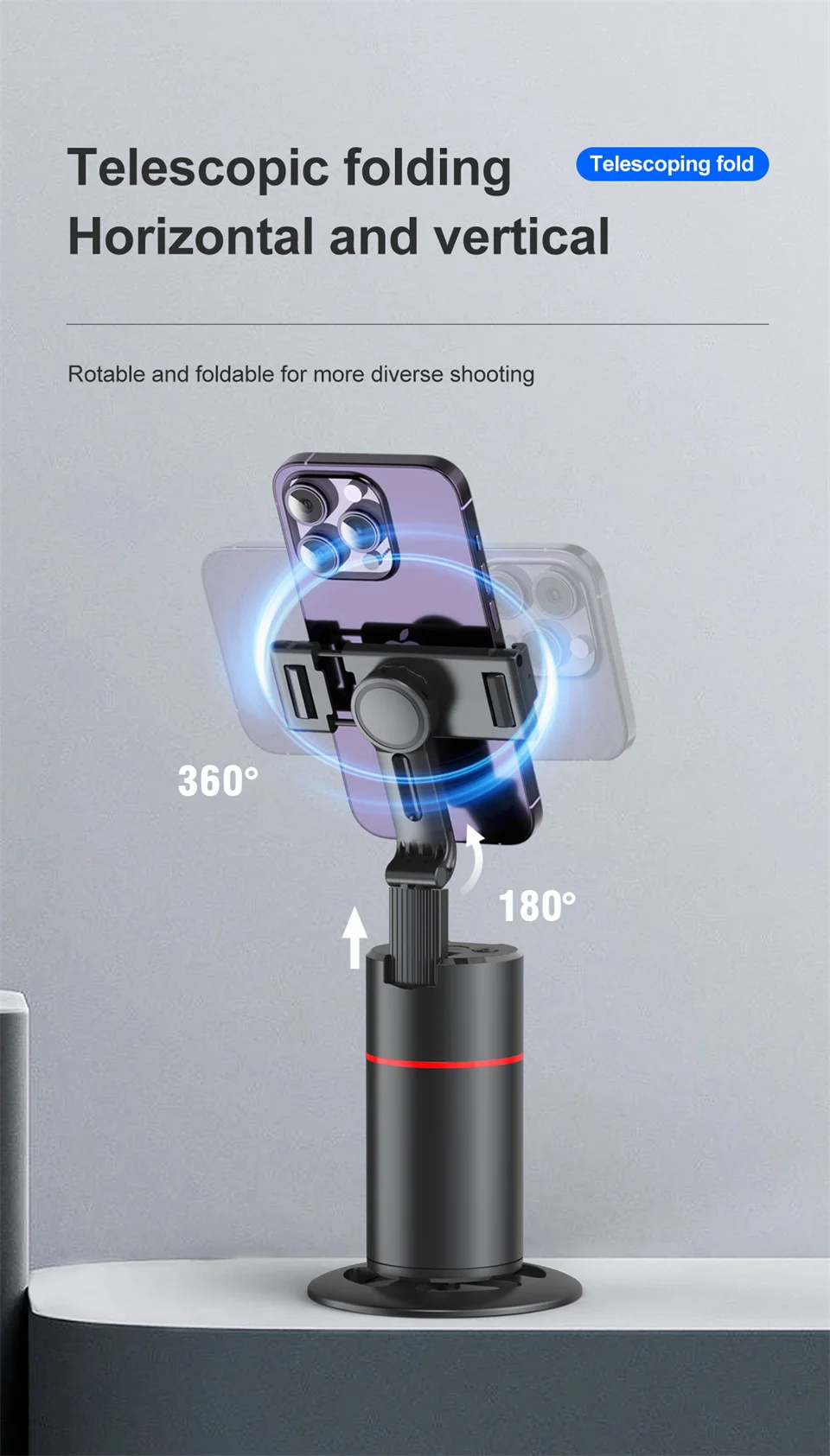 Auto Face Tracking Phone Holder, AI Face Tracking Tripod 360° Rotation ...