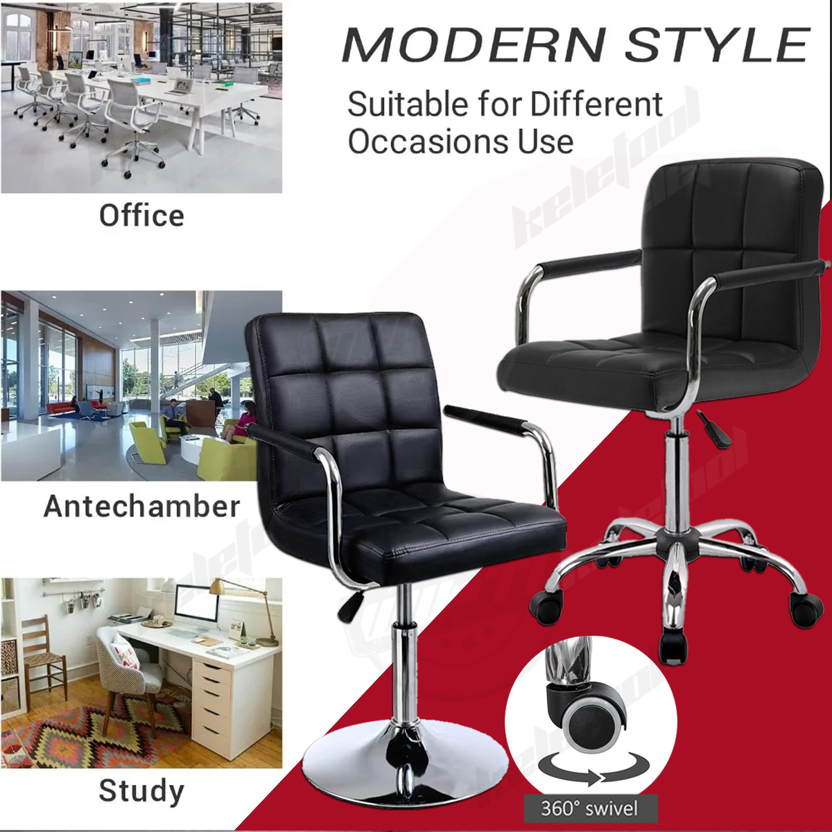 Bar Chair 61-81cm Adjustable BLACK Modern Square PU Leather Stools with ...