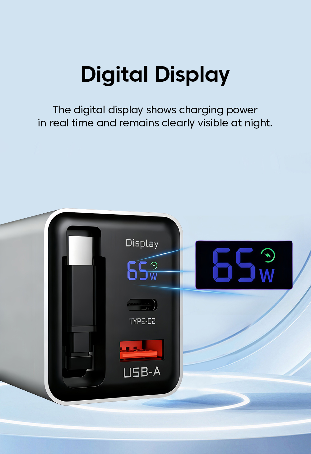 65W Gallium Nitride Intelligent Digital Display Charger With ...