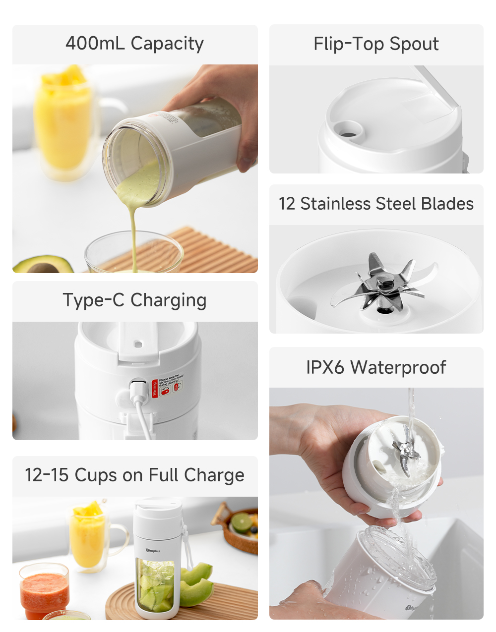 Simplus Juicer Wireless Portable Direct Drink Cup丨400mL Capacity丨 ...