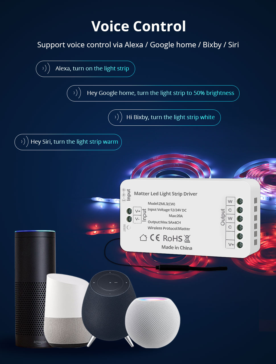 Zemismart Matter Wifi LED Light Strip Driver,DIY Light Controller Smart ...