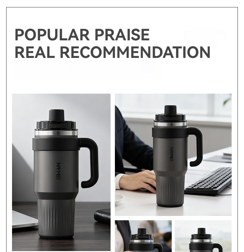 Tumbler Handle Thermos Ceramic Lined Thermal Straw Insulated Cup Large ...