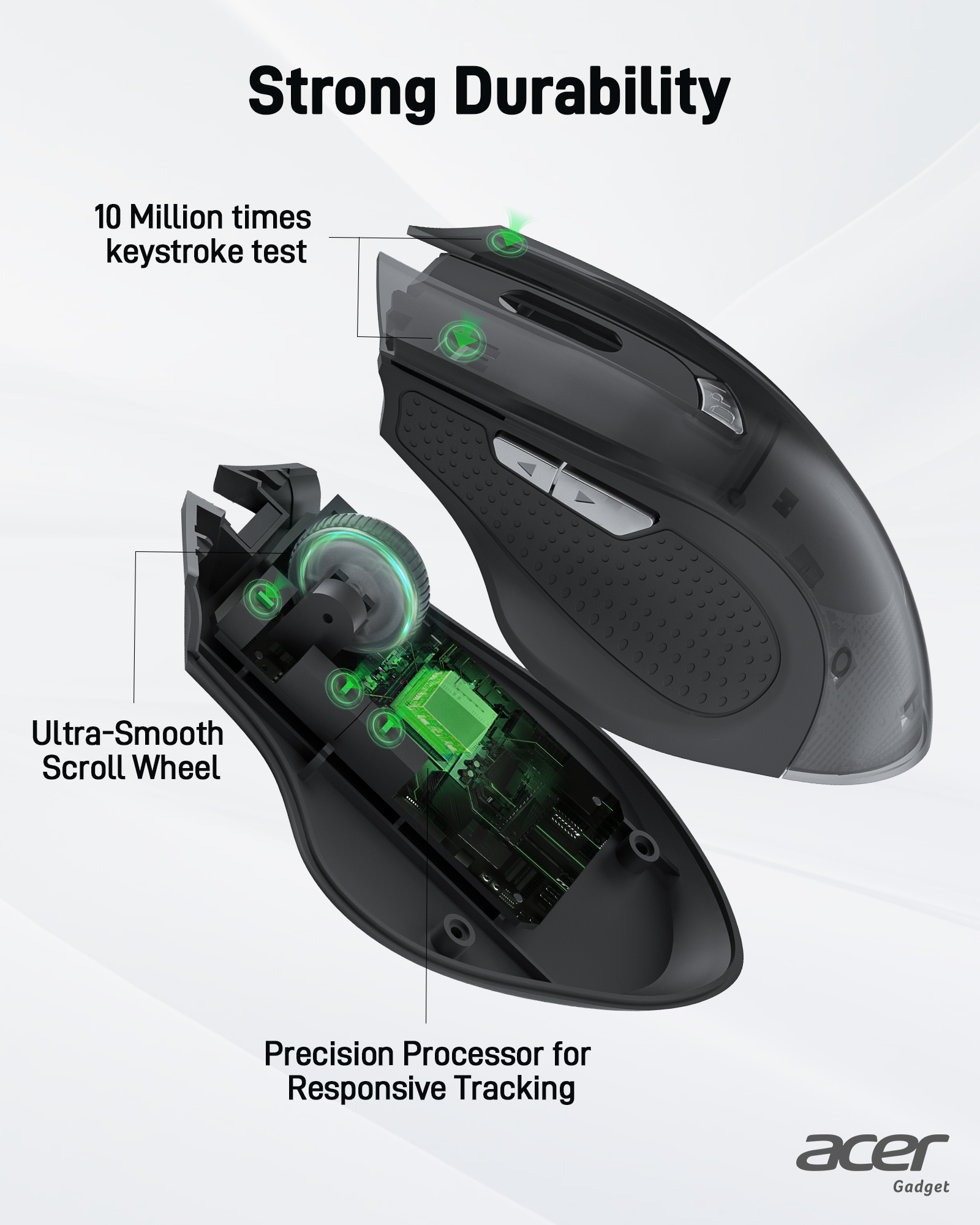 Acer Mouse Wireless 6 Silent Buttons 2.4G with USB Mini Receiver 3 ...