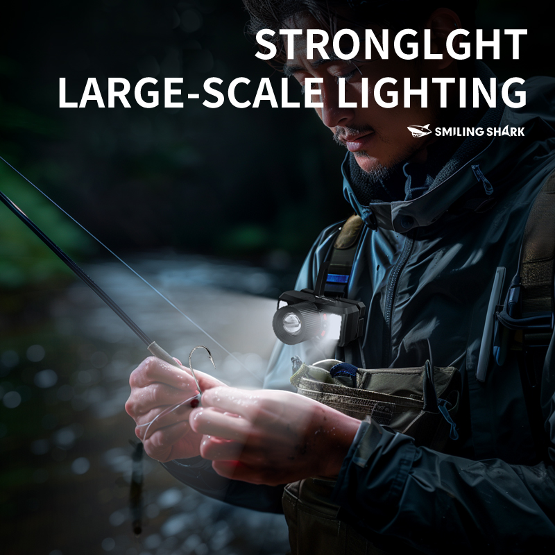 SMILING SHARK LED Head Lamp Super Bright Induction Headlight With Hook 7Mode Red Light Emergency ...
