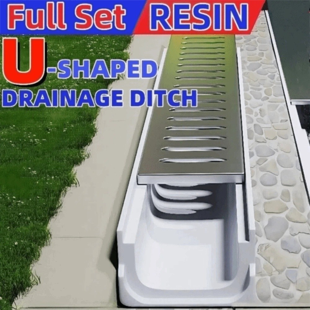 1ONLYTWO Drainage Gutter, Resin Heavy Duty Finished Drainage Ditch ...