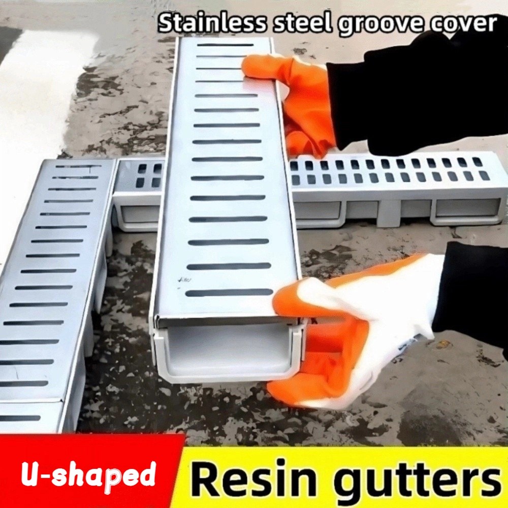 1ONLYTWO Drainage Gutter, Resin Heavy Duty Finished Drainage Ditch ...